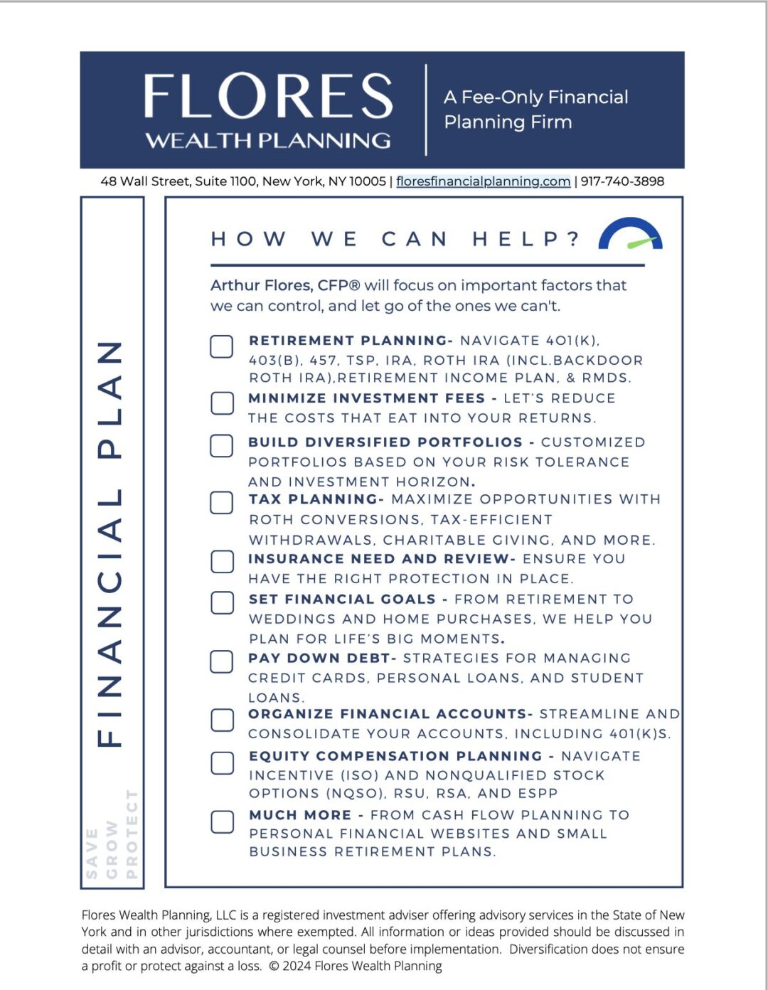 NYC Fee-Only Fiduciary Financial Planner | Flores Wealth Planning
