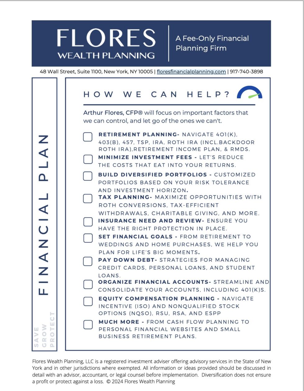 NYC Fee-Only Fiduciary Financial Planner | Flores Wealth Planning